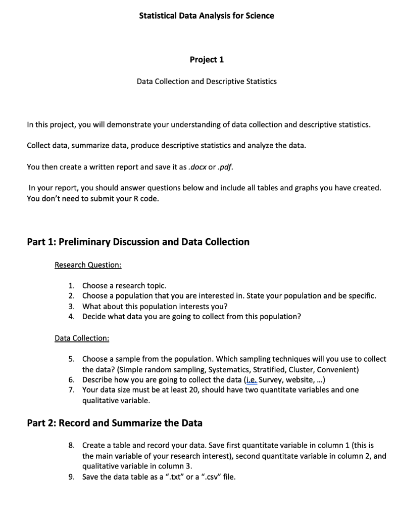 Statistical Data Analysis For Science Project 1 Data Chegg