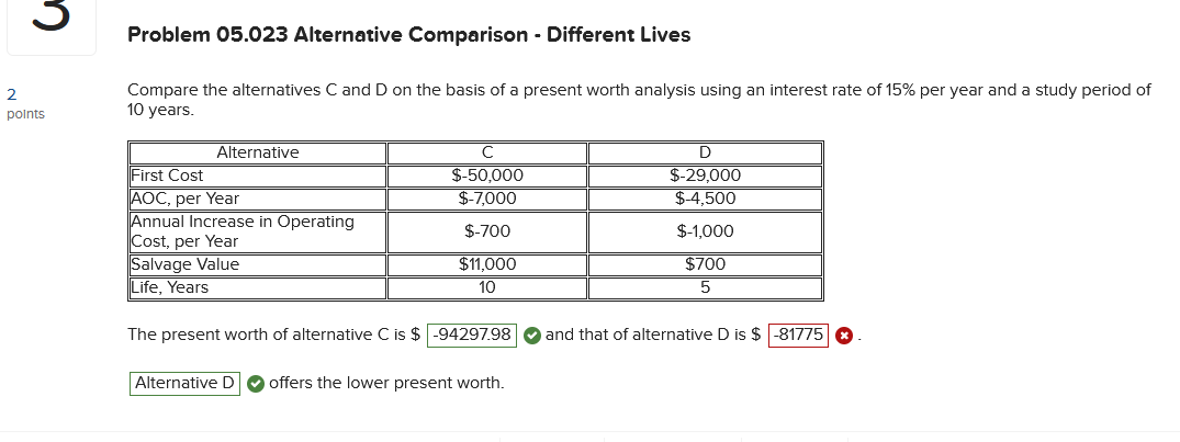 Solved Problem 05.023 Alternative Comparison - Different | Chegg.com