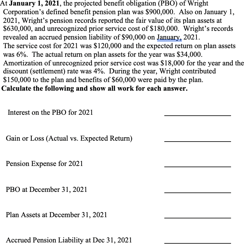 Solved At January 1, 2021, the projected benefit obligation | Chegg.com