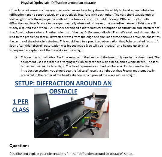 Solved Physical Optics Lab Diffraction around an obstacle | Chegg.com