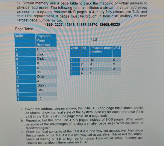 Solved 1. Virtual memory use a page table to track the | Chegg.com