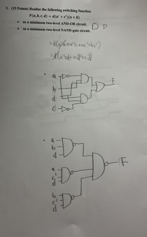 Solved 3. (15 Points) Realize the following switching | Chegg.com