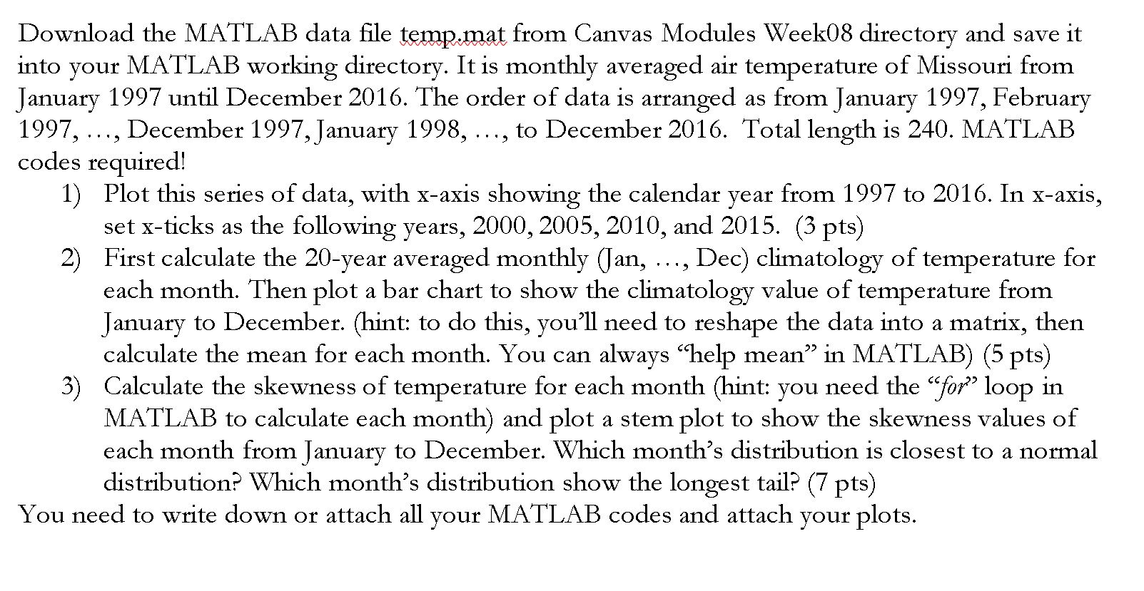 Solved Download the MATLAB data file temp.mat from Canvas | Chegg.com