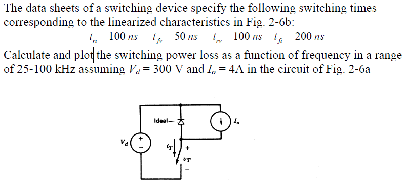 Solved The data sheets of a switching device specify the | Chegg.com