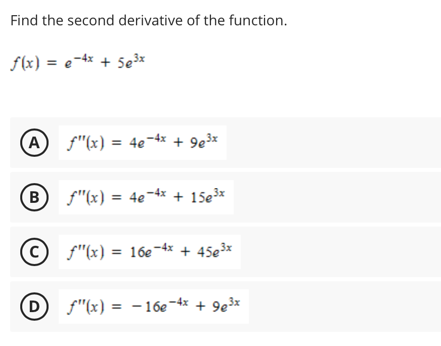 Solved Find the second derivative of the function. f(x) = | Chegg.com