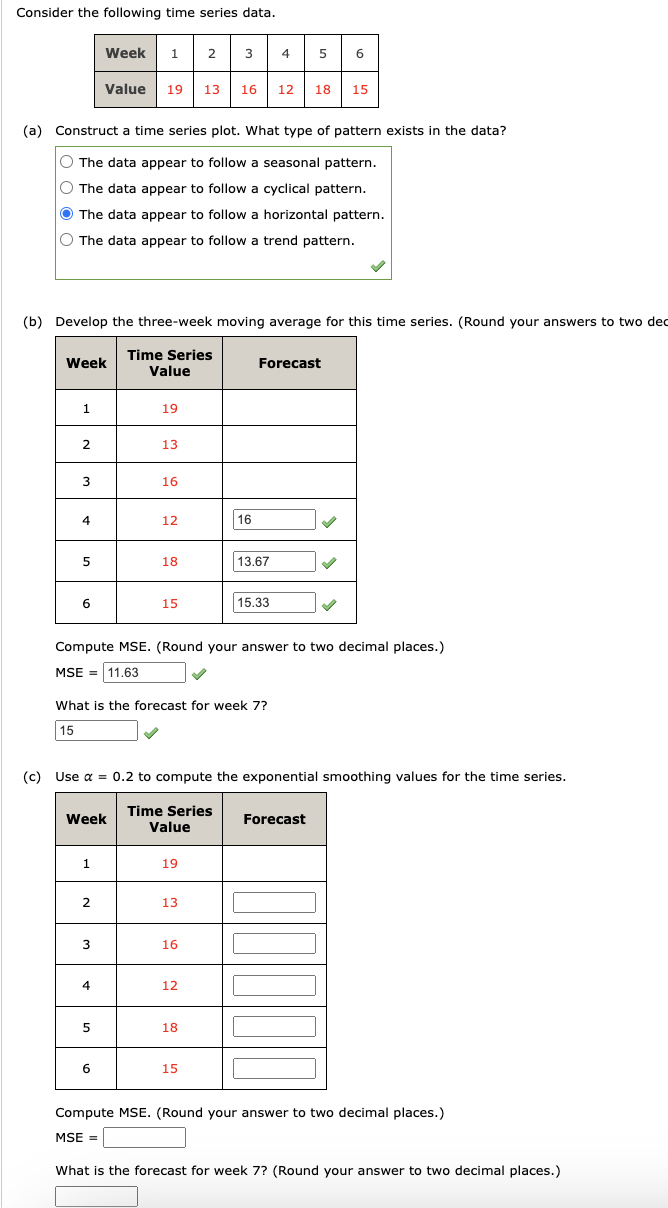 Solved Consider the following time series data. (a) | Chegg.com