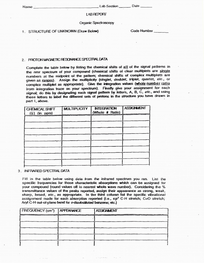 Solved Name Lab Section Date LAS REPORT Organic Spectroscopy | Chegg.com