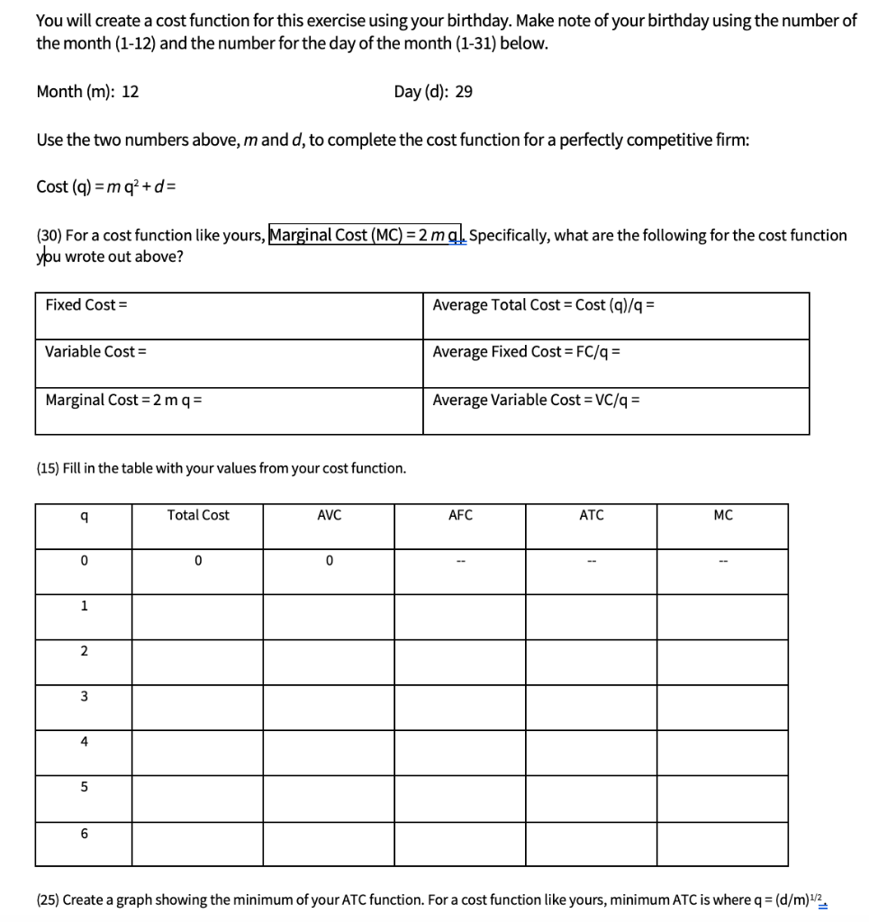 Solved You will create a cost function for this exercise | Chegg.com