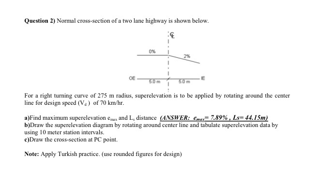 Solved Question 2) Normal cross section of a two lane | Chegg.com
