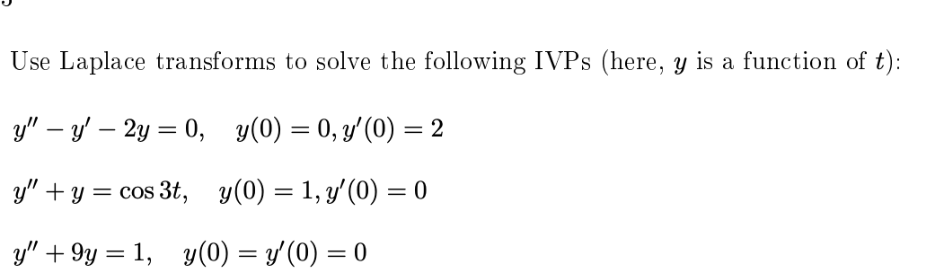 Solved Use Laplace transforms to solve the following IVPs | Chegg.com