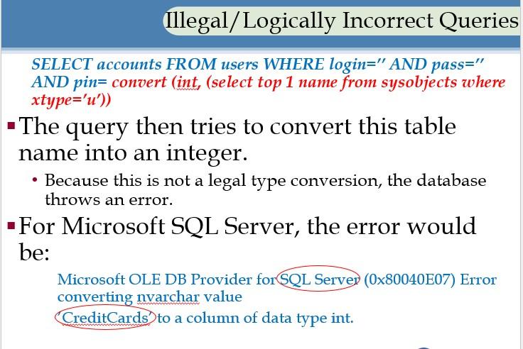 Solved "convert(int, (select top 1 name from sysobjects | Chegg.com