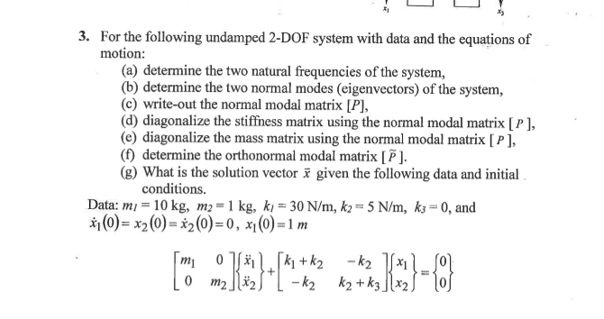 Solved 3. For the following undamped 2-DOF system with data | Chegg.com