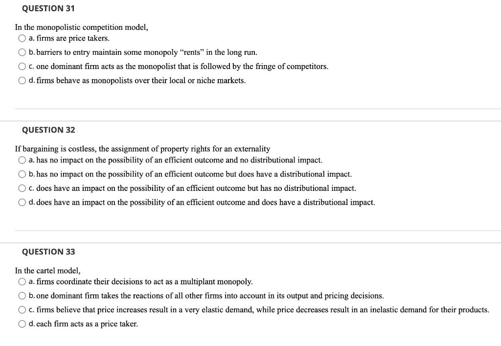 Solved QUESTION 31 In the monopolistic competition model, O | Chegg.com