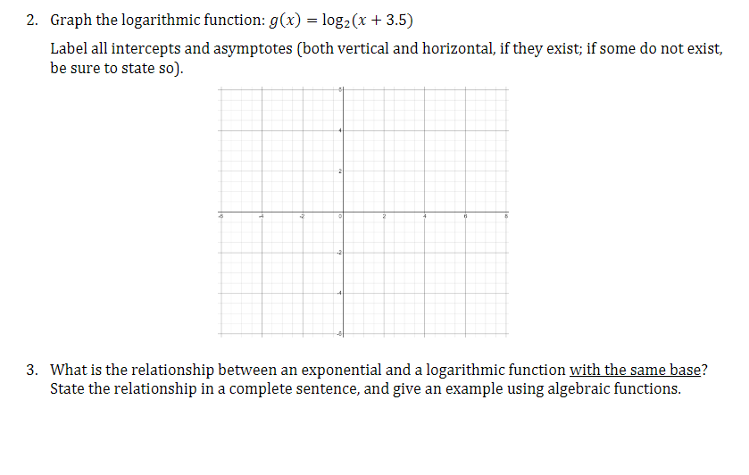 Solved Graph the logarithmic function: g(x)=log2(x+3.5) | Chegg.com