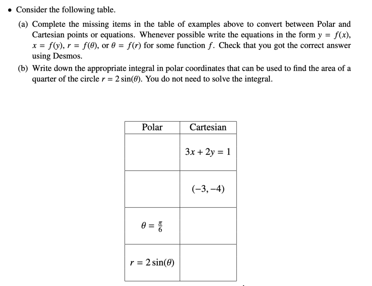 Solved . Consider the following table. (a) Complete the | Chegg.com