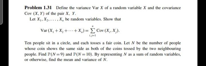 Solved Problem 1.31 Define the variance Var X of a random | Chegg.com
