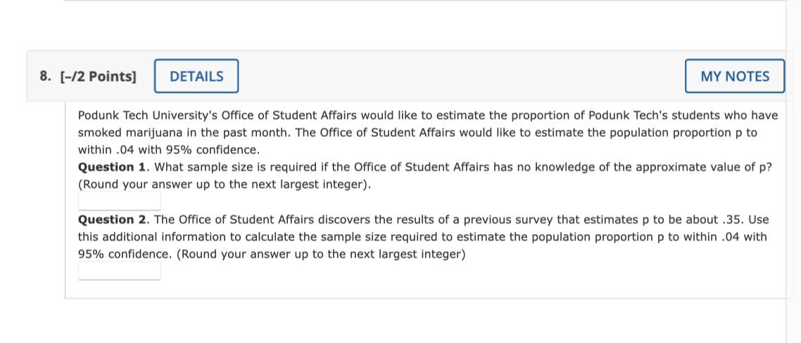Solved 8. [-/2 Points] DETAILS MY NOTES Podunk Tech | Chegg.com