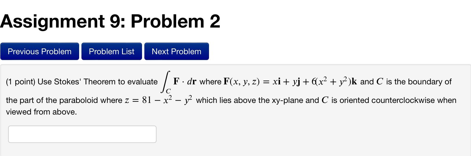 Solved Assignment 9 Problem 2 Previous Problem Problem List 0676