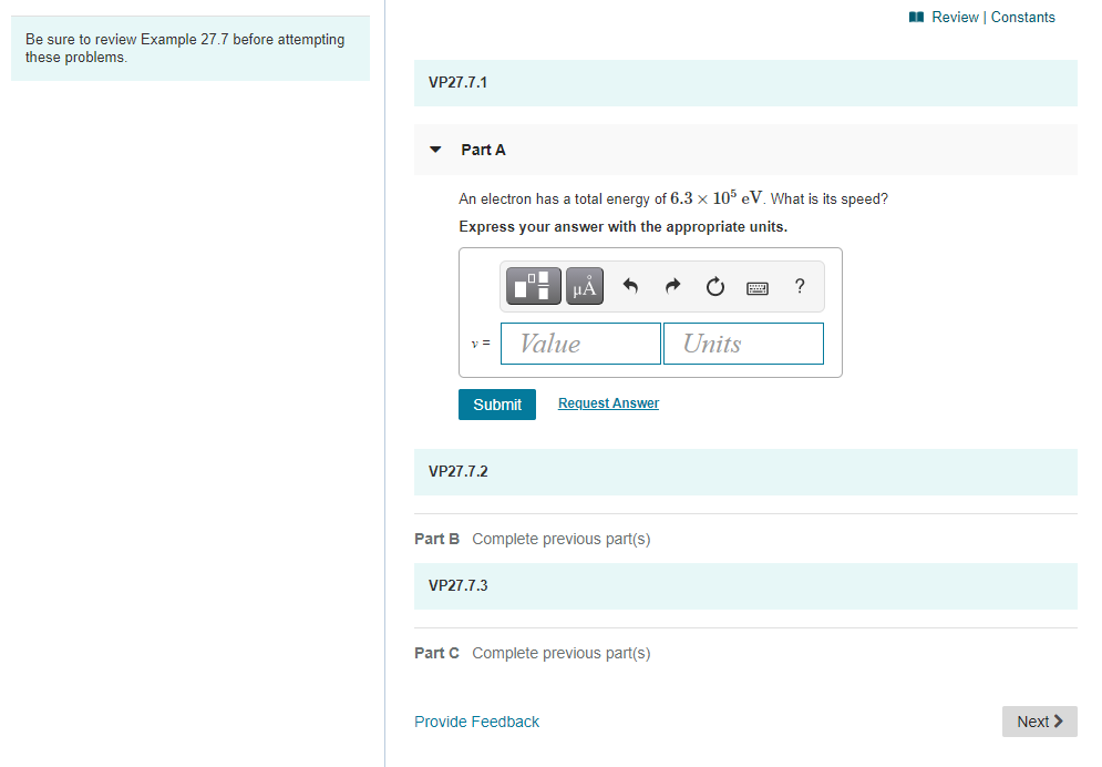Solved u Review Constants Be sure to review Example 27.7 | Chegg.com