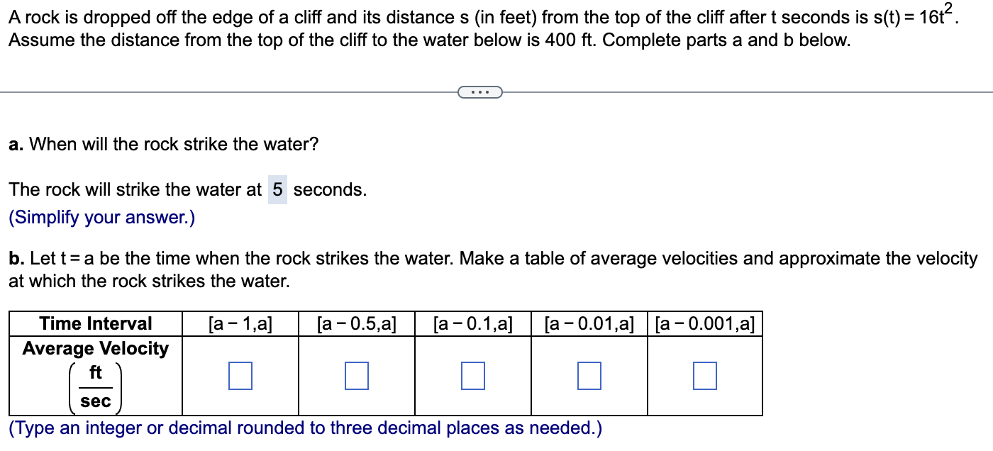 Solved A rock is dropped off the edge of a cliff and its | Chegg.com