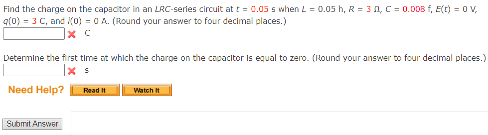 Solved Find the charge on the capacitor in an LRC-series | Chegg.com