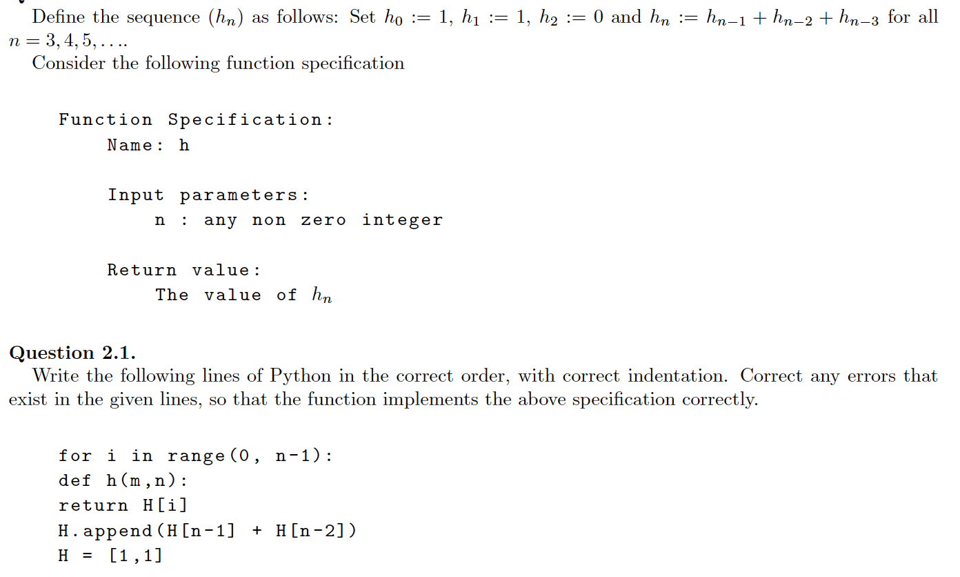 Solved Define the sequence (hn) as follows: Set ho := 1, hı | Chegg.com