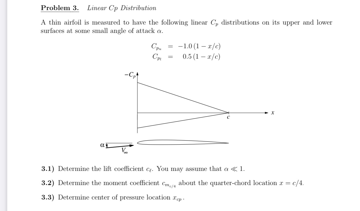 Solved Problem 3. Linear Cp DistributionA thin airfoil is | Chegg.com Solved Problem 3. Linear Cp DistributionA thin airfoil is | Chegg.com