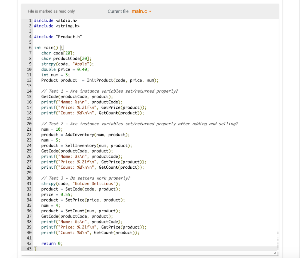 Solved Given main0, build a struct called Product that will | Chegg.com