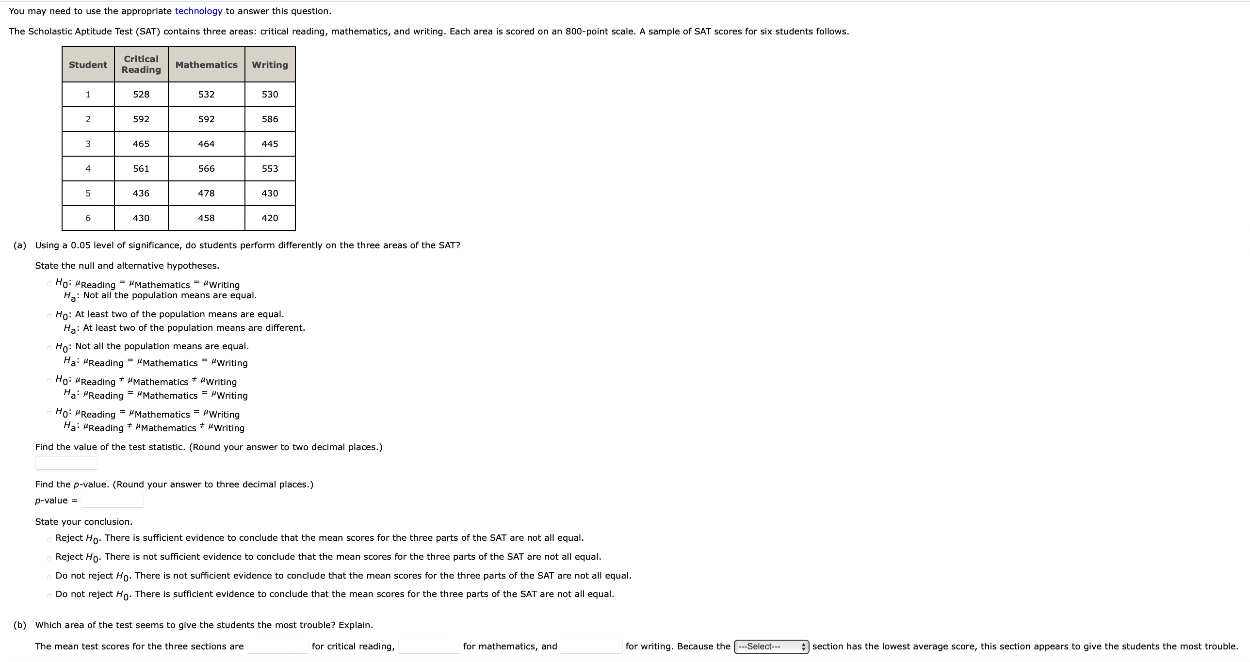 Solved The Scholastic Aptitude Test (SAT) contains three | Chegg.com