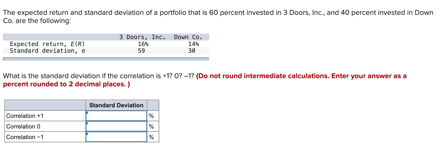 Solved The expected return and standard deviation of a | Chegg.com