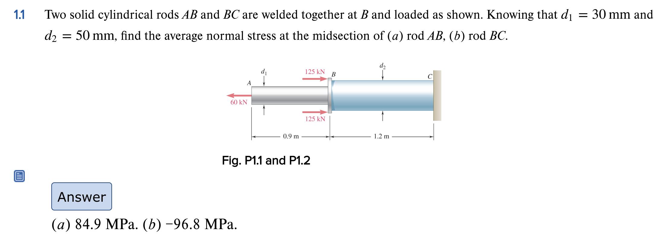 Solved 1.1 Two solid cylindrical rods AB and BC are welded | Chegg.com