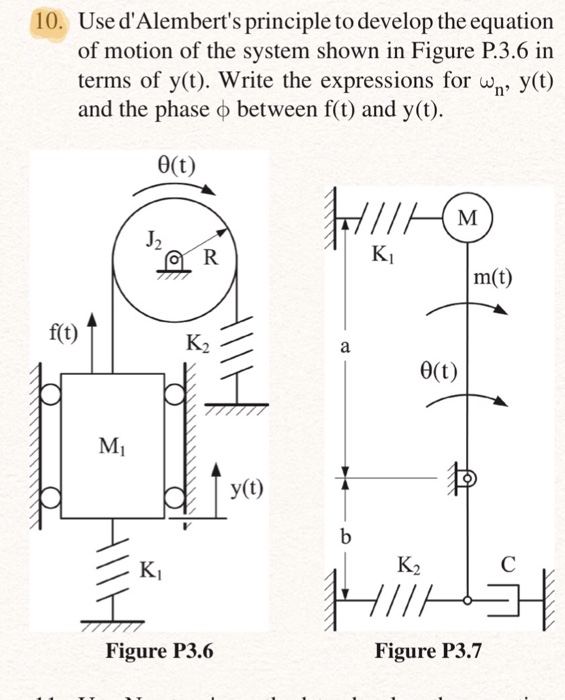 Solved 10. Use d'Alembert's principle to develop the | Chegg.com