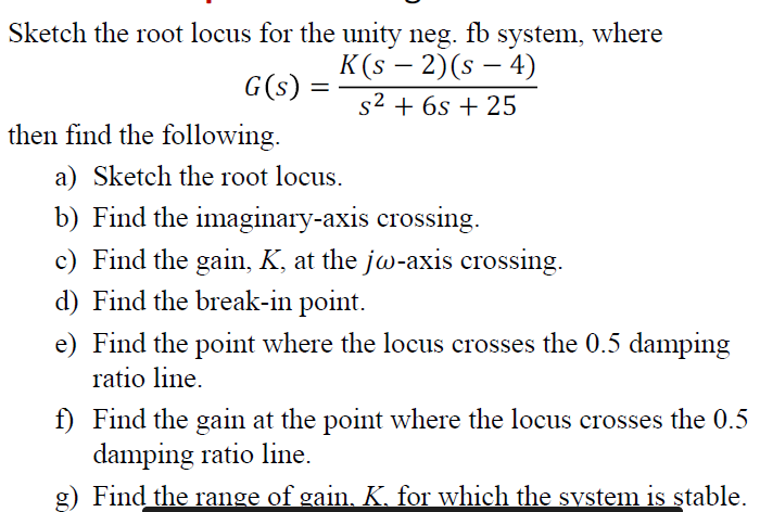 Solved Sketch the root locus for the unity neg. fb system, | Chegg.com