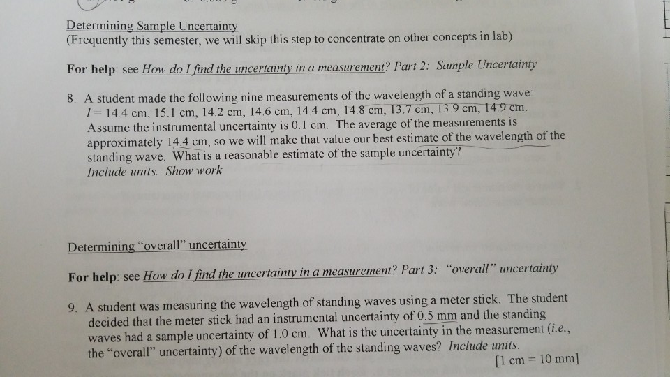 Solved Determining Sample Uncertainty (Frequently this | Chegg.com