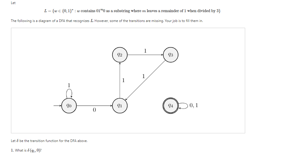 Solved Let L w 0 1 W Contains 01 As A Substring Chegg