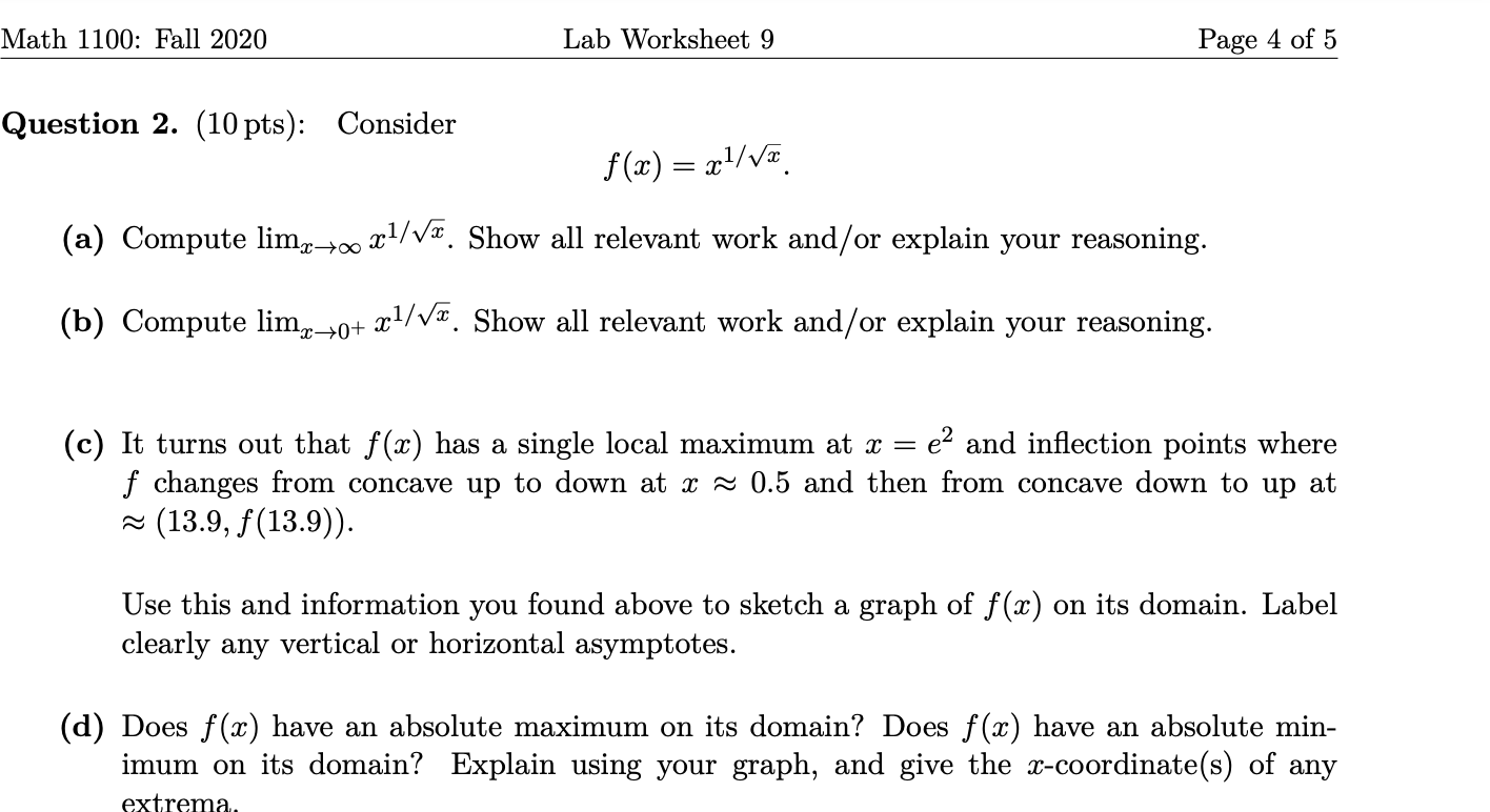 Solved Math 1100: Fall 2020 Lab Worksheet 9 Page 4 of 5 | Chegg.com