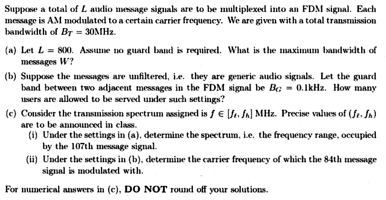 Solved Suppose a total of L audio message signals are to be | Chegg.com