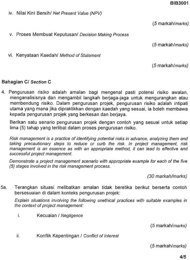 Solved BIB3001 Bahagian Al Section A 1. Pengurus projek | Chegg.com