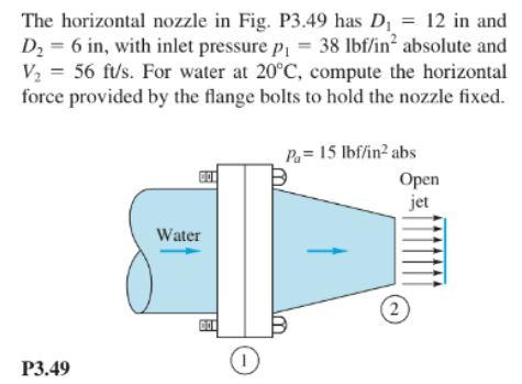 Solved The horizontal nozzle in Fig. P3.49 has D1=12 in and | Chegg.com