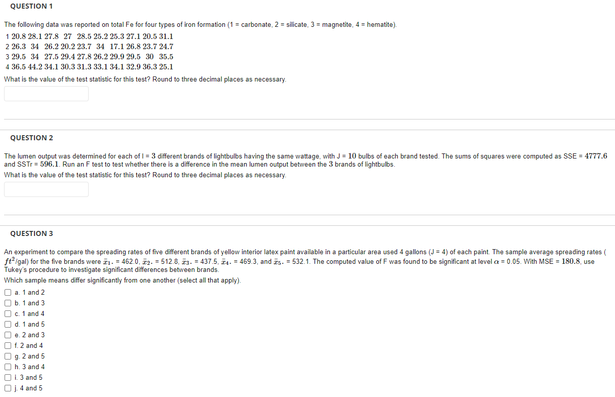 Solved The following data was reported on total Fe for four | Chegg.com