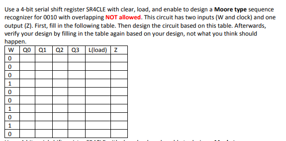 Solved Use a 4-bit serial shift register SR4CLE with clear, | Chegg.com