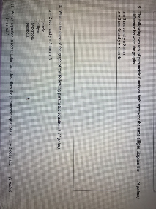 Solved 9. The following two sets of parametric functions | Chegg.com