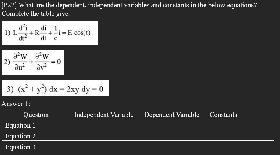 Solved [P27] ﻿What are the dependent, independent variables | Chegg.com