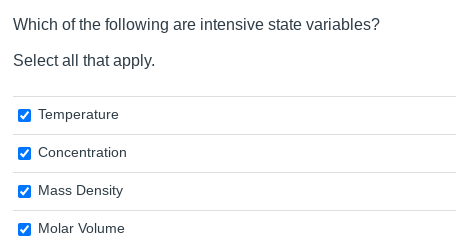 Solved Which of the following are intensive state variables? | Chegg.com