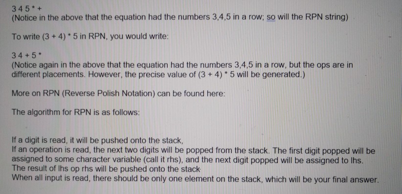 Solved Create A RPN Calculator The RPN Calculator uses an | Chegg.com