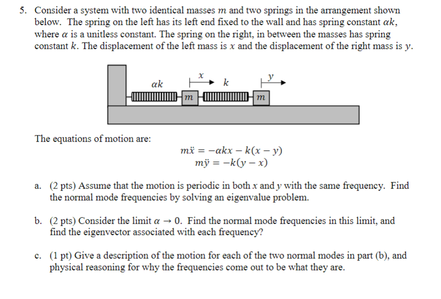 Solved Consider a system with two identical masses m and two | Chegg.com