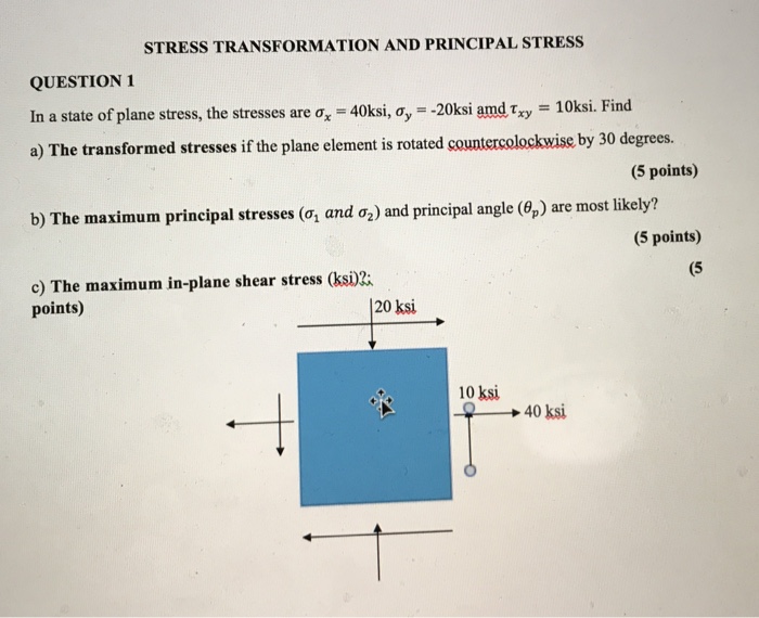 Solved STRESS TRANSFORMATION AND PRINCIPAL STRESS QUESTION 1 | Chegg.com