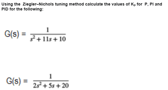 Solved Using the Ziegler-Nichols tuning method calculate the | Chegg.com
