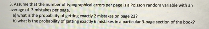 Solved 3. Assume that the number of typographical errors per | Chegg.com