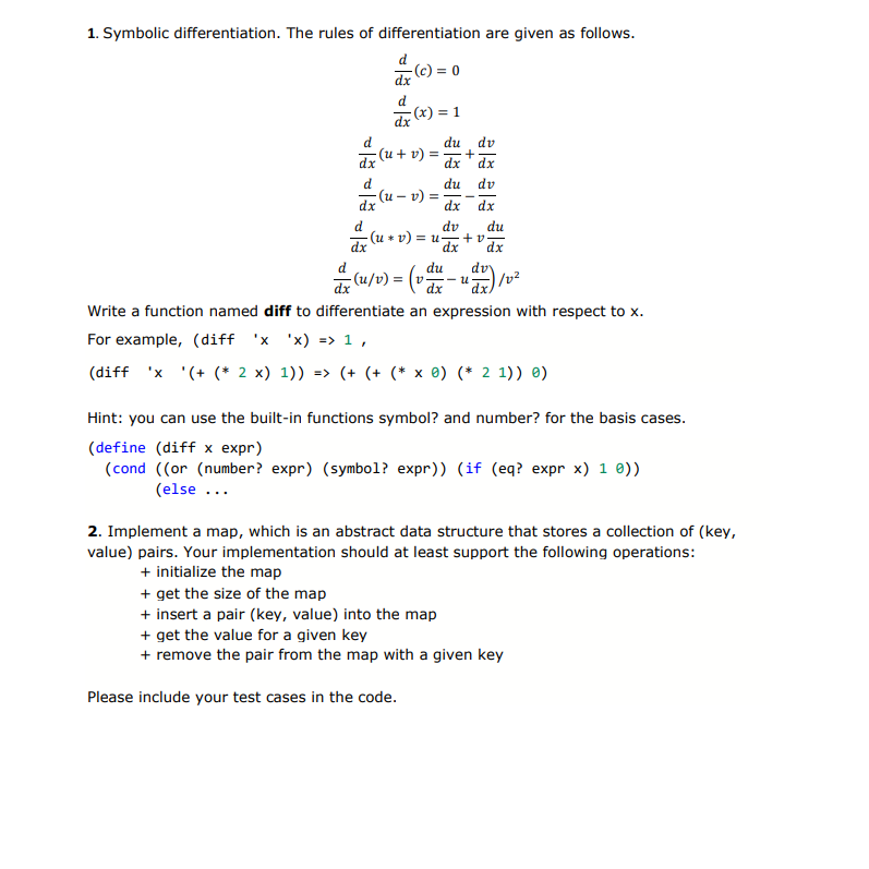 Solved 1. Symbolic differentiation. The rules of | Chegg.com
